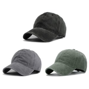 hh hofnen men women washed distressed twill cotton baseball cap vintage adjustable dad hat (#2 black+gray+army green)