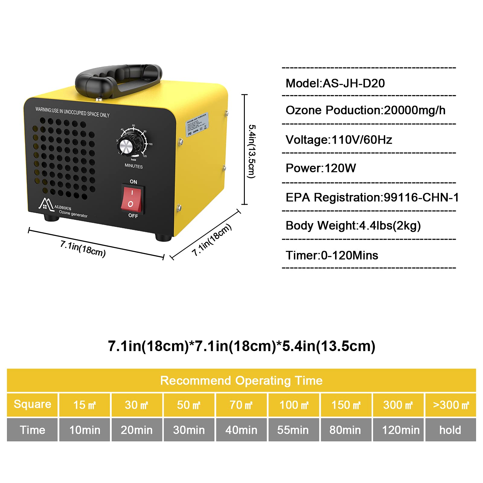 ALDIOUS Ozone Generator, 20,000mg/h High Capacity Industrial Ozone Generator, Commercial Ozone Generator, Ozone Machine for Rooms, Smoke, Cars, and Pets