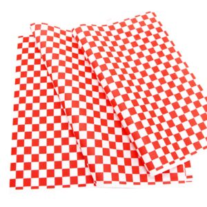 Oomcu 200 Sheets Red and White Checkered Dry Waxed Deli Paper Sheets, Paper Liners for Plastic Food Basket, Special for Wrapping Bread and Sandwiches(11.5''x11.5'')