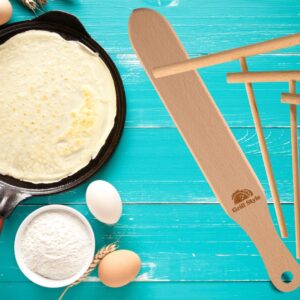 Crepe Spreader and Spatula Kit, 3.5 Inch, 5 Inch, 7 Inch T-Shaped Batter Spreaders & 13.4 Inch Spatula Turner, Pancake Tool, Natural Wood Material Crepes Sticks Fit Any Crepe Pan Maker, Pack of 4