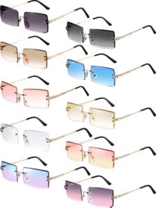 weewooday 10 pairs rimless sunglasses rectangle 90s retro sunglasses trendy y2k sunglasses frameless square glasses eyewear for men women (assorted color)