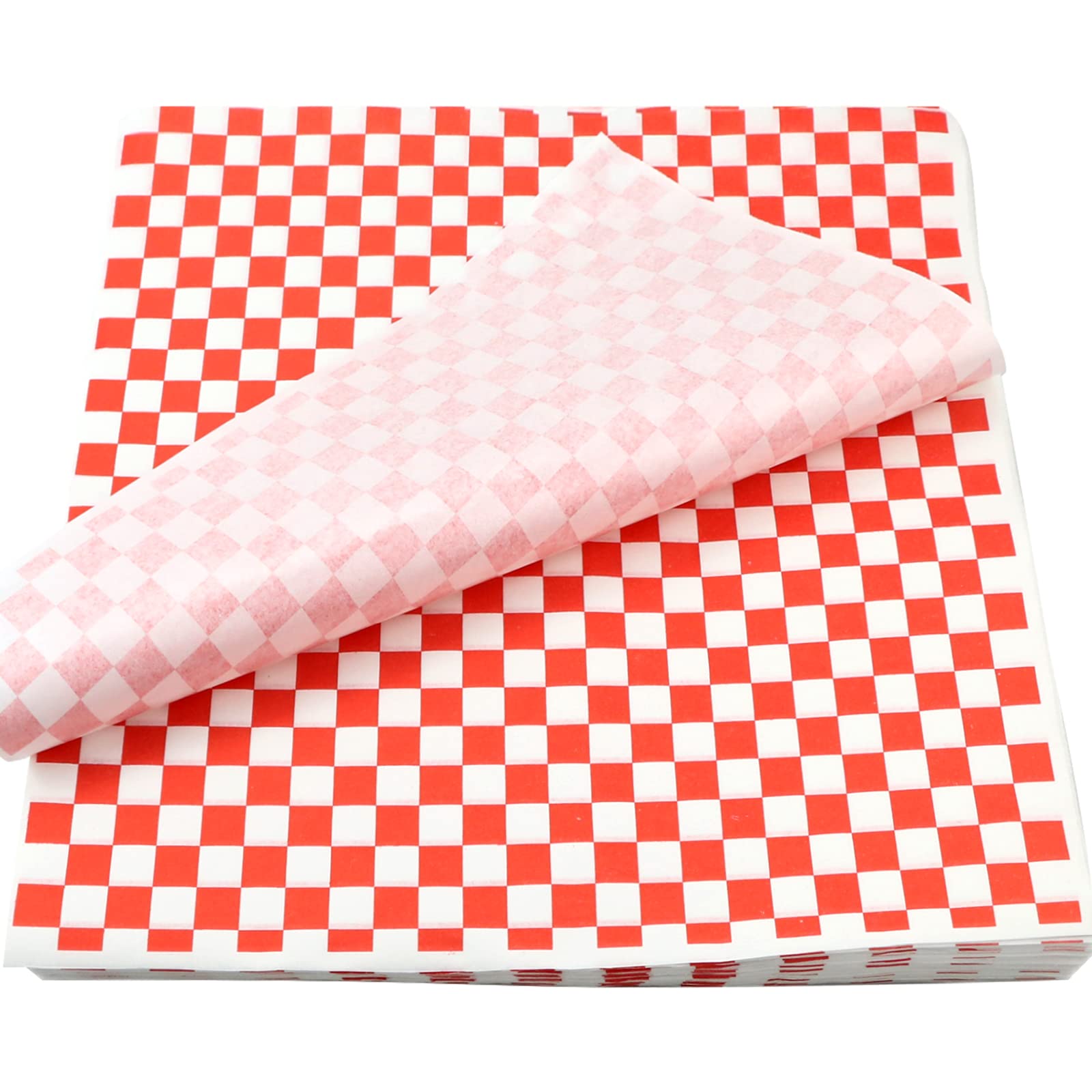 Oomcu 200 Sheets Red and White Checkered Dry Waxed Deli Paper Sheets, Paper Liners for Plastic Food Basket, Special for Wrapping Bread and Sandwiches(11.5''x11.5'')