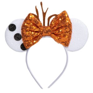 chuangqi mouse ears headband with shiny bow, double-sided sequins glitter hair band, for birthday party celebration & event (xc16)