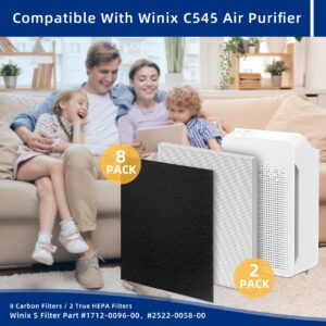 C545 Replacement Filter S Compatible with Winix C545, B151, P150, 9300 Air Purifier - 2 True HEPA Filters + 8 Activated Carbon Pre-Filters - Compare to Part # 1712-0096-00, 2522-0058-00