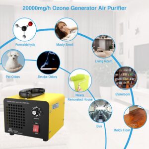 ALDIOUS Ozone Generator, 20,000mg/h High Capacity Industrial Ozone Generator, Commercial Ozone Generator, Ozone Machine for Rooms, Smoke, Cars, and Pets