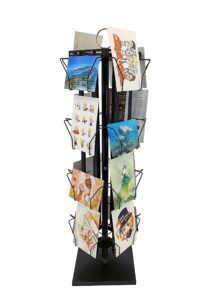 adjustable greeting card rack display stand 4 tier 16 pocket organizer postcard cd dvd book brochure literature rotating spin 7x5 6x4 4x5 5x7. pocket size: 4.6-10"wide x 8"high 11602-r-8"-nf