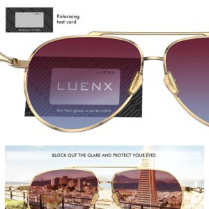 LUENX Men Women Aviator Sunglasses Polarized - UV 400 Protection Nonmirror Lens Metal Frame with Accessories 60mm(Gradient Red and Blue lens)