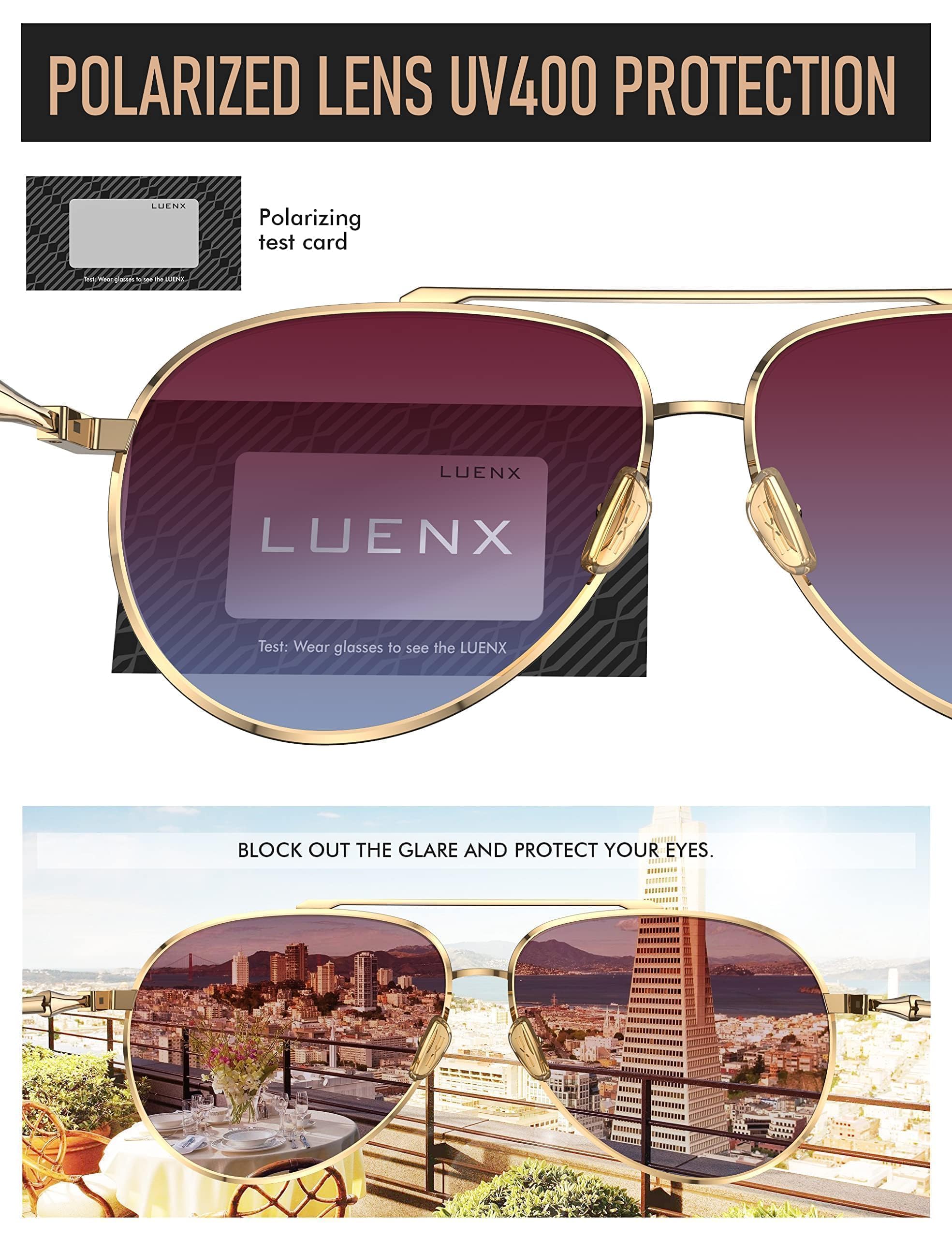 LUENX Men Women Aviator Sunglasses Polarized - UV 400 Protection Nonmirror Lens Metal Frame with Accessories 60mm(Gradient Red and Blue lens)