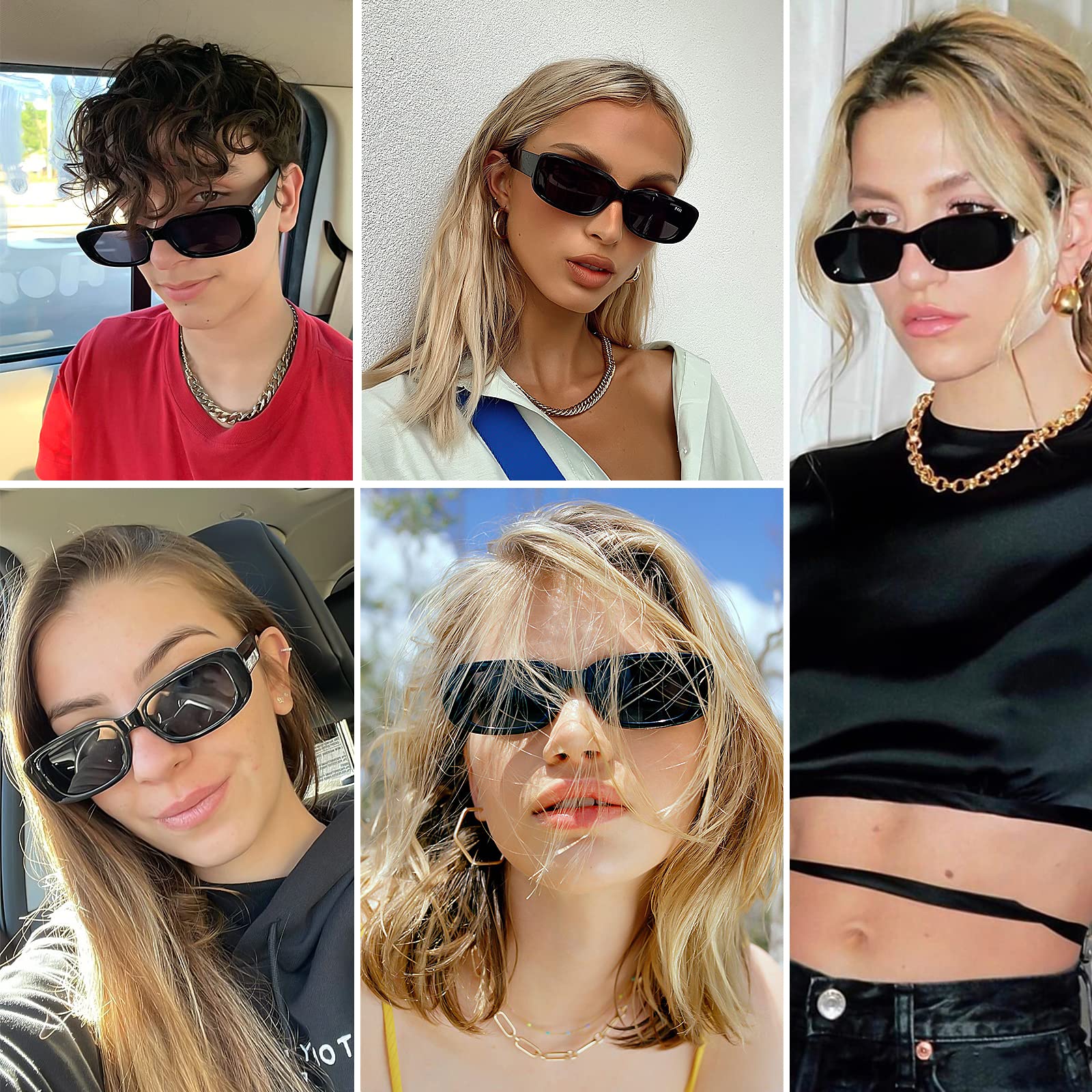 Tskestvy Retro Rectangle Sunglasses for Women Men Square 90s Y2K Trendy Cool Glasses Fashion Aesthetic Thin Accessories