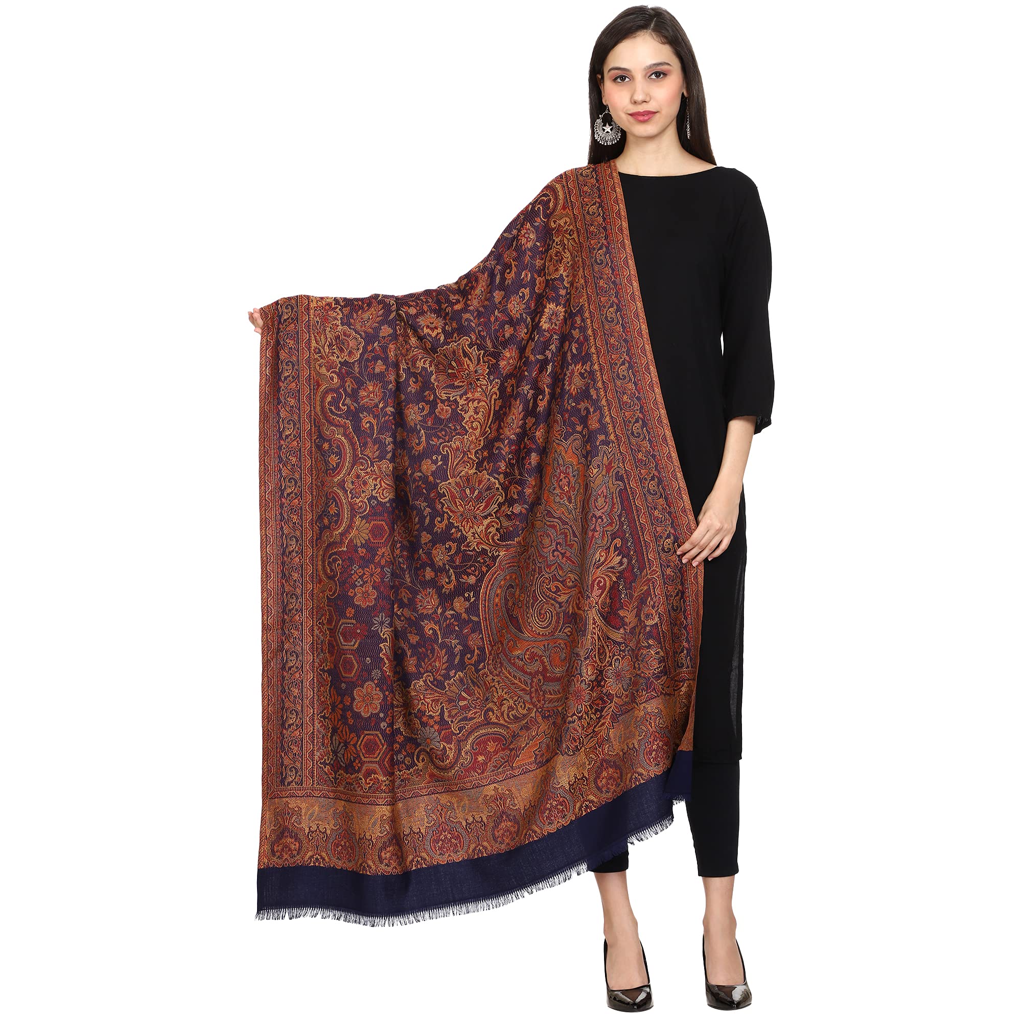 SWI STYLISH Women Woven Wool Shawl (Navy Blue)