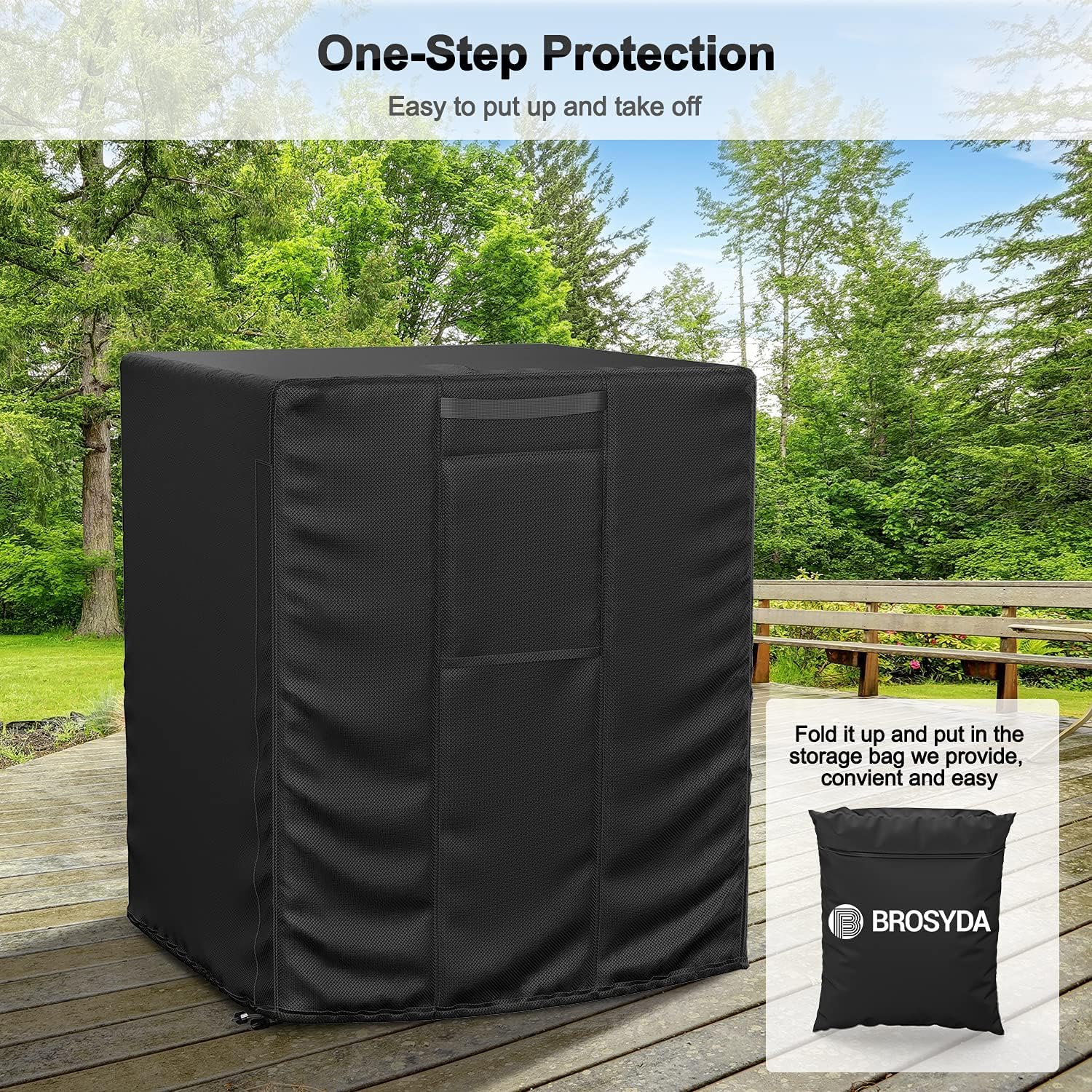 BROSYDA Central Large Air Conditioner Cover for Outside Units, Waterproof & Windproof Outdoor AC Units Cover Black (36"x36"x39" Inch)