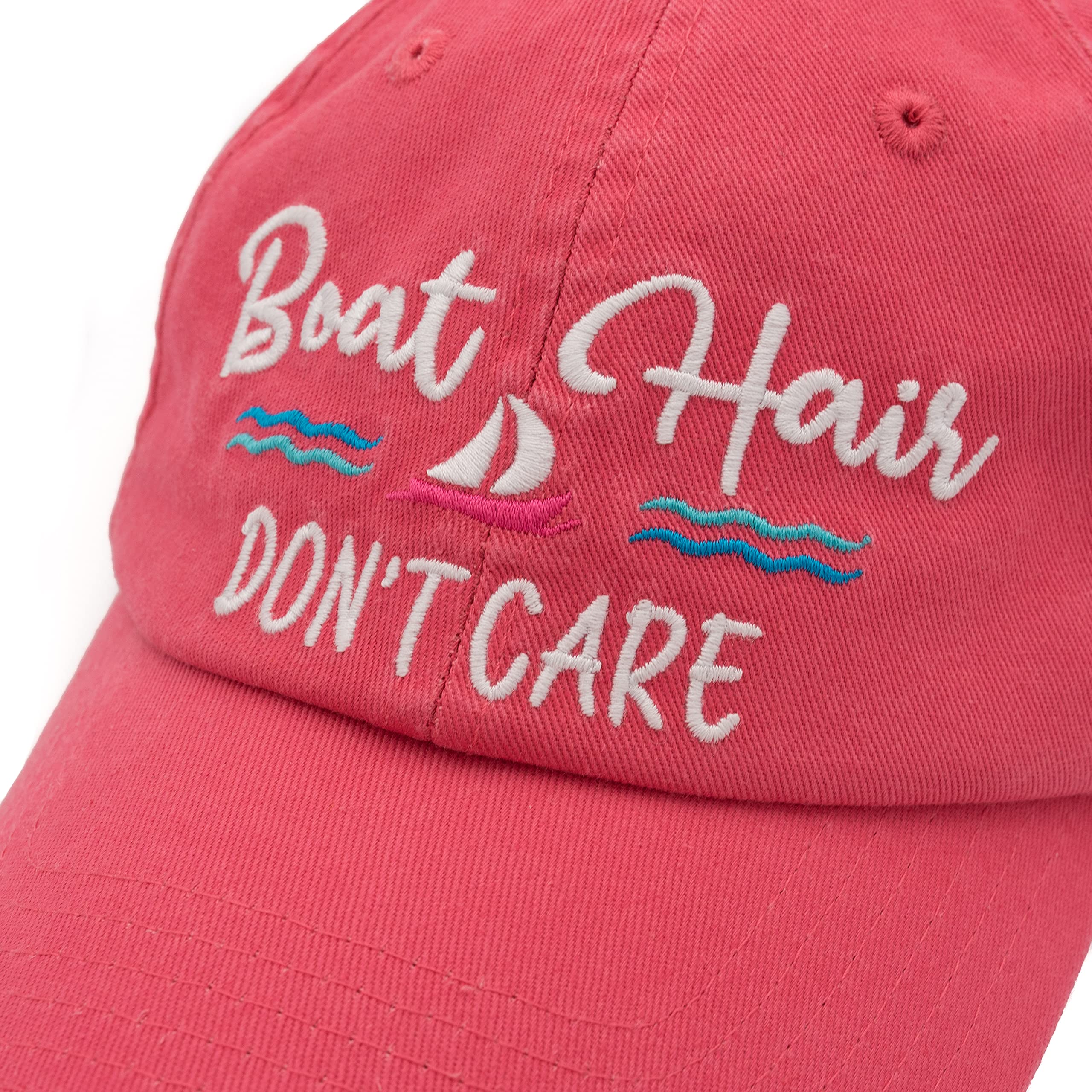 Lifecraft Boat Hair Don't Care Embroidered Washed Distressed Denim Womens Baseball Cap Cotton Dad Hat Boater Gift