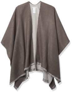 amazon essentials women's reversible poncho, brown/gray, one size