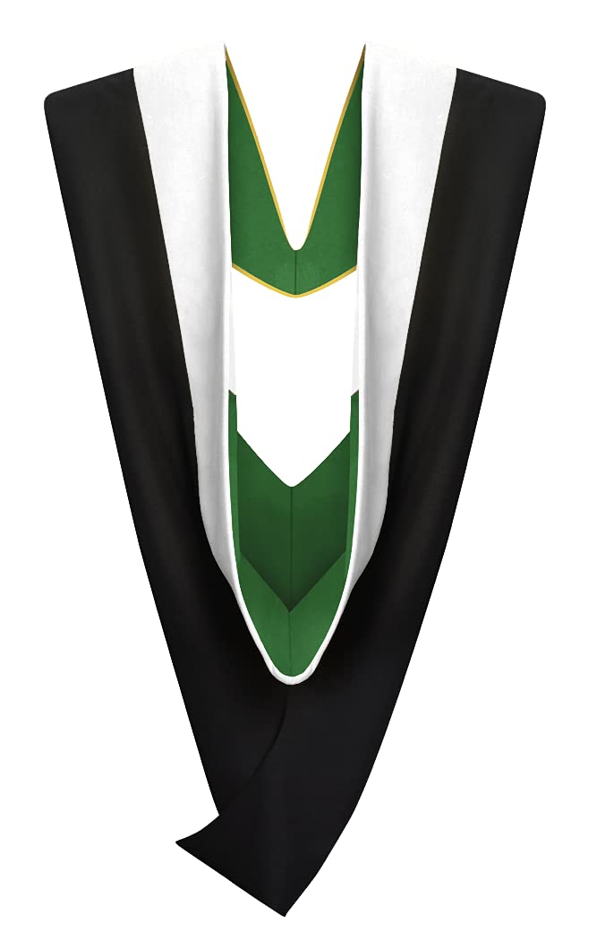 Cappe Diem Master Graduation Hood WHITE: Master of Arts (M.A.) in English, History, etc. (Various College Colors) (Green & White)