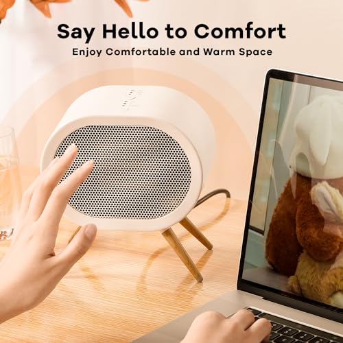 BabyExo Small Space Heater for Indoor Use, 1000W PTC Fast Heating Ceramic Electric Room Heaters Fan Christmas Gifts for Family, Portable Energy Efficient Space Heater for Office Desk Bedroom - White