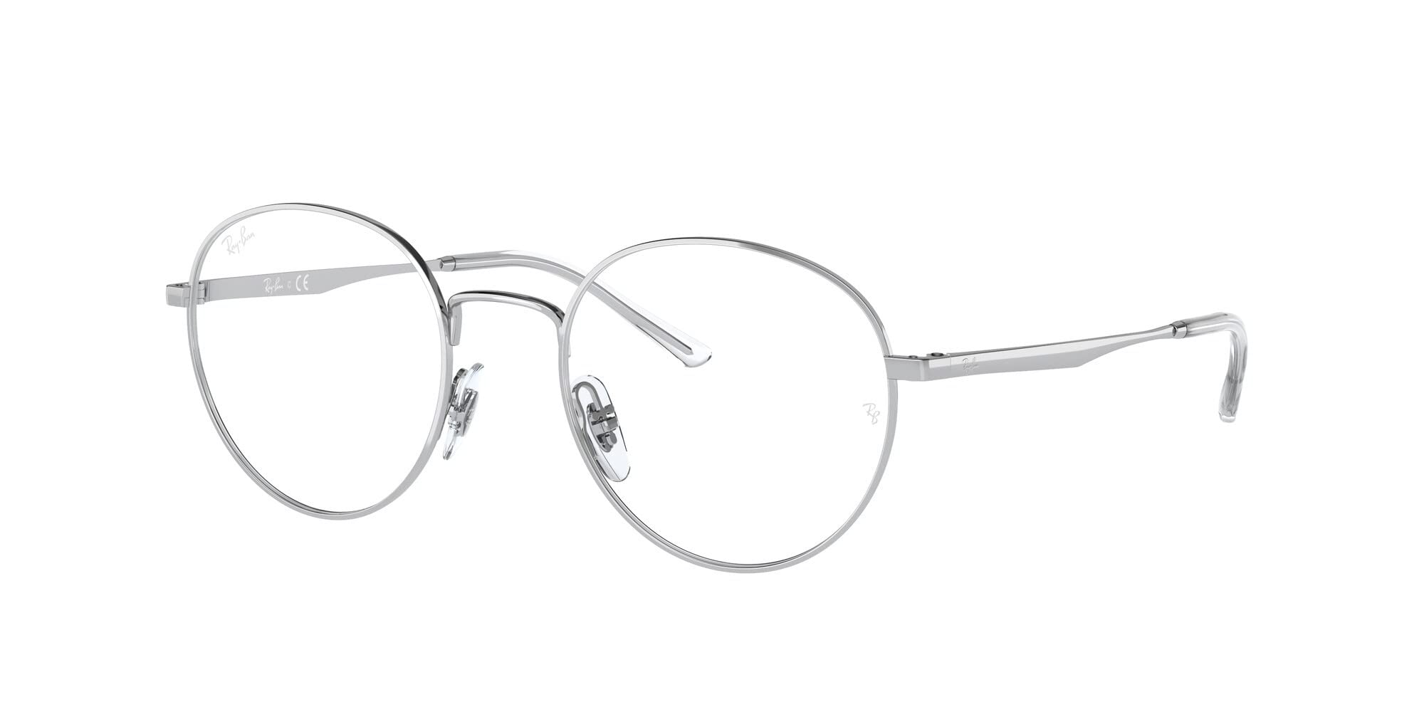 Ray-Ban RX3681V Round Prescription Eyewear Frames, Silver/Demo Lens, 50 mm