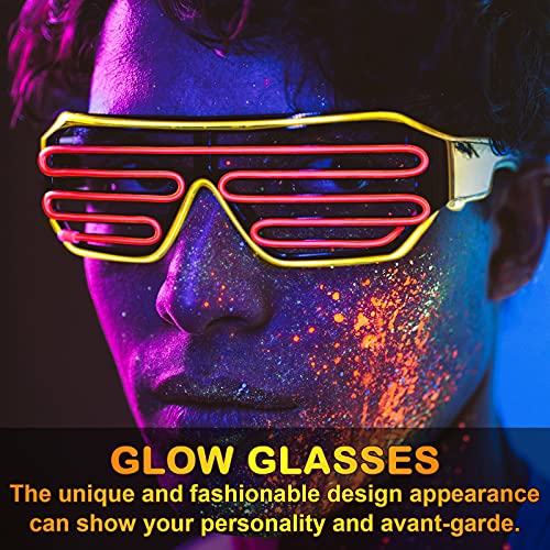 TOODOO 3 Pieces Light up Glasses Halloween Party Glow Flashing LED Sunglasses Shutter Neon Rave Glasses Costumes for Party Nightclubs Concert(Pink Blue, White Fluorescent Green, Yellow Red)