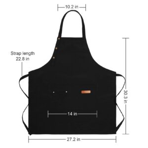 LOYGLIF Apron for Men Women with Adjustable Straps and Large Pockets, Canvas Cotton Cooking Kitchen Chef Bib Aprons Waterproof Black