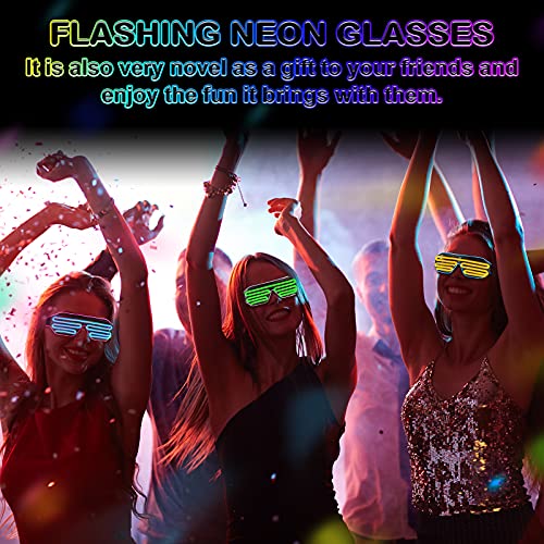 TOODOO 4 pcs Shutter Flashing Sunglasses Light up Glasses LED Neon Rave Glasses Glow in The Dark(Fresh Color)