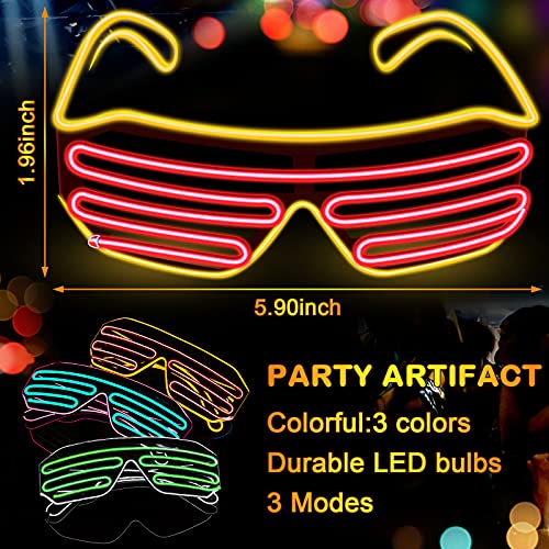 TOODOO 3 Pieces Light up Glasses Halloween Party Glow Flashing LED Sunglasses Shutter Neon Rave Glasses Costumes for Party Nightclubs Concert(Pink Blue, White Fluorescent Green, Yellow Red)