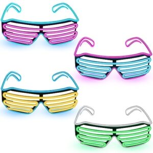 toodoo 4 pcs shutter flashing sunglasses light up glasses led neon rave glasses glow in the dark(fresh color)