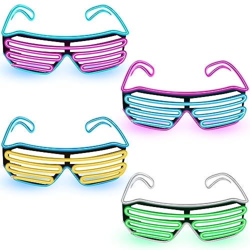 TOODOO 4 pcs Shutter Flashing Sunglasses Light up Glasses LED Neon Rave Glasses Glow in The Dark(Fresh Color)