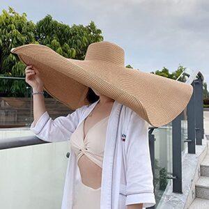 bralafia Oversized Beach Sun Hat for Women Foldable Large Wide Brim Hats Packable Roll up Floppy Cap Summer UV Protection Hat (Khaki)