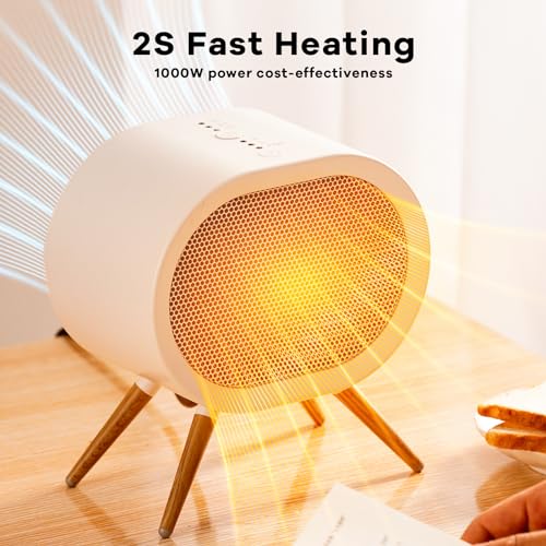 BabyExo Small Space Heater for Indoor Use, 1000W PTC Fast Heating Ceramic Electric Room Heaters Fan Christmas Gifts for Family, Portable Energy Efficient Space Heater for Office Desk Bedroom - White