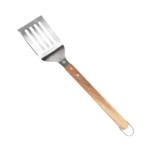 bbq-aid pro bbq metal spatula - 17" barbecue spatula stainless steel with serrated knife edge -solid & sturdy turner spatula- acacia wood handle- heavy duty built to last kitchen spatula