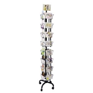 fixturedisplays® 32 adjustable pockets display rack 5x7 7x5 up to 8.5" wide x 8" tall cards, 1.27" deep pockets, double tier greeting post card christmas holiday spinning rack stand black 11704-sl