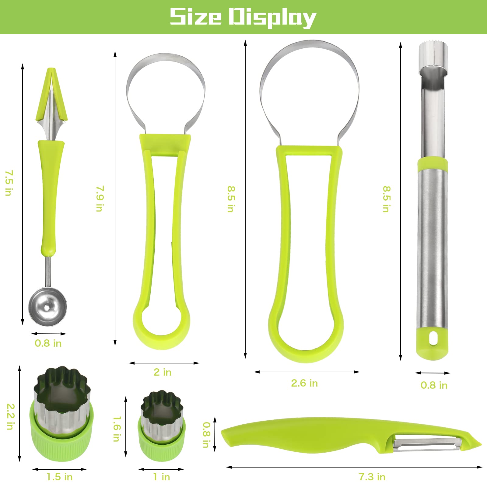 14 Pack Melon Baller Scoop Set - 4 in 1 Stainless Steel Fruit Tool Set Fruit Scooper Seed Remover with Fruit Vegetable Cutter Shapes Set Fruit Peeler for Fruit Slicer Dig Pulp Separator