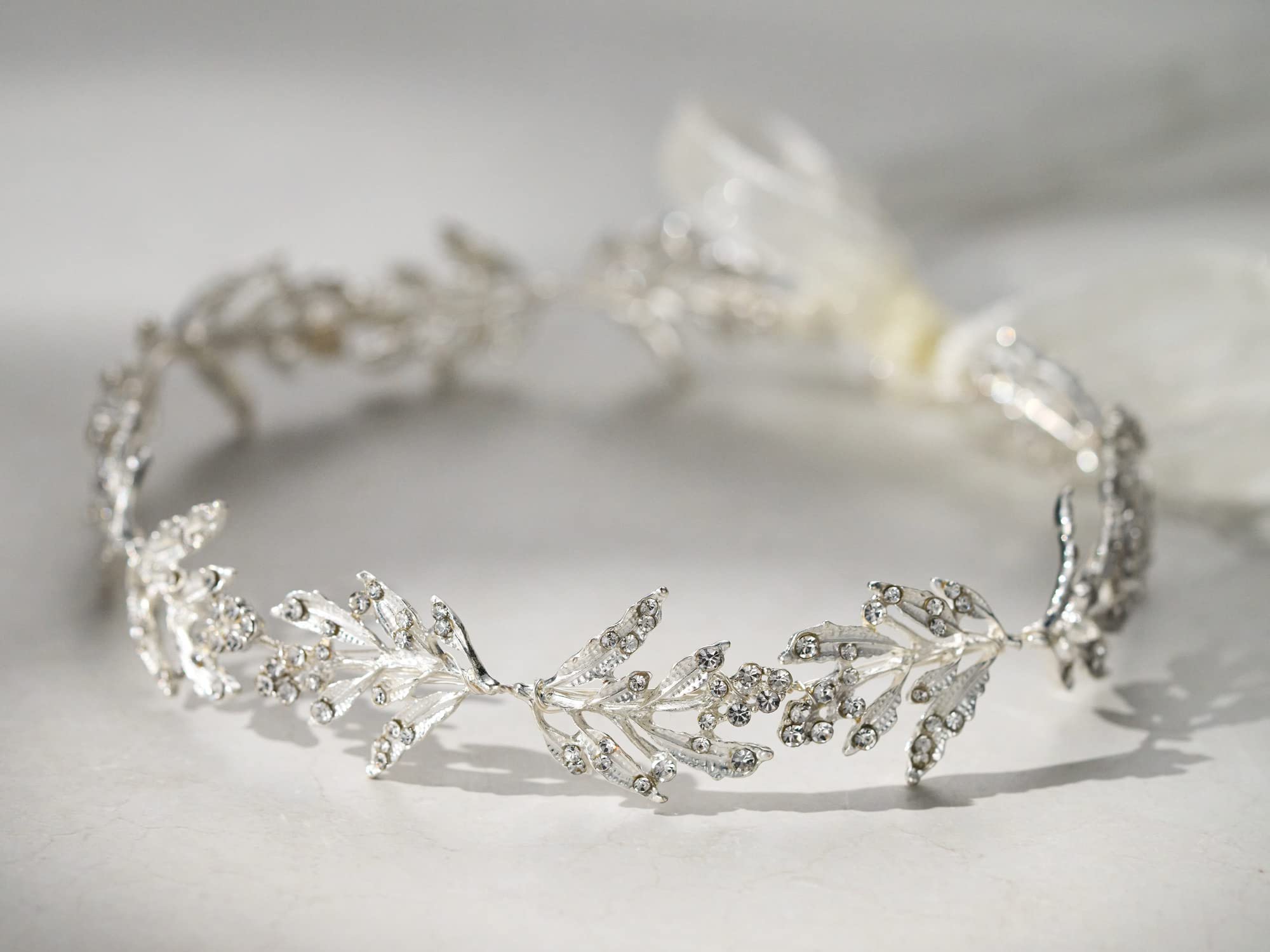 SWEETV Leaf Wedding Headpieces for Bride Silver Bridal Headband Flower Girl Headpiece Handmade Wedding Hair Accessories