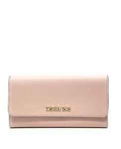 michael kors women's leather jet set travel large trifold wallet in powder blush