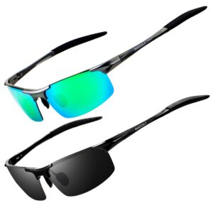 andoilt mens sports polarized sunglasses uv protection sunglasses for men fishing driving grey frame green lens black frame grey lens