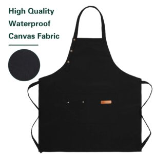 LOYGLIF Apron for Men Women with Adjustable Straps and Large Pockets, Canvas Cotton Cooking Kitchen Chef Bib Aprons Waterproof Black