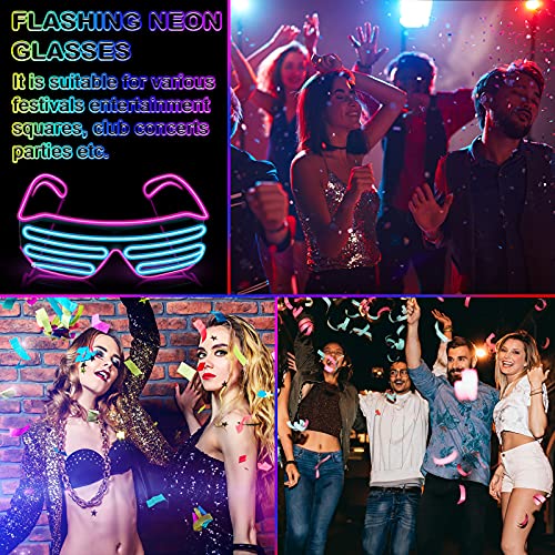 TOODOO 4 pcs Shutter Flashing Sunglasses Light up Glasses LED Neon Rave Glasses Glow in The Dark(Fresh Color)