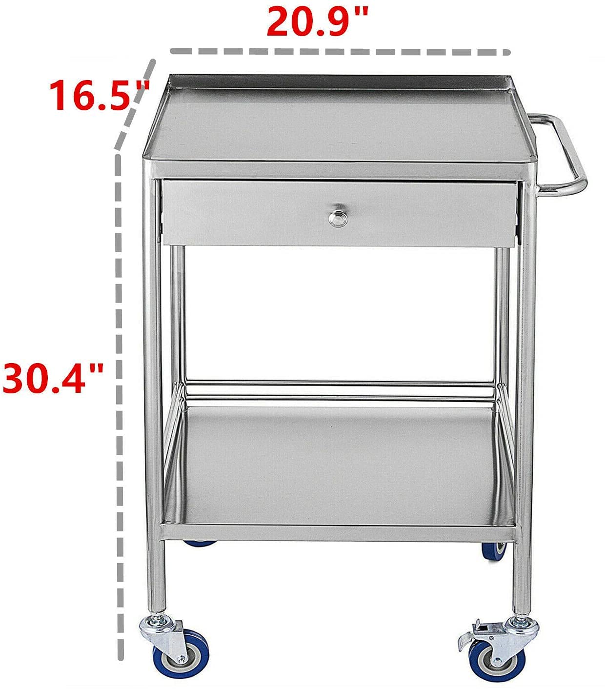 YIYIBYUS Stainless Steel Cart 2 Layer Medical Dental Laboratory Rolling Cart Mobile Equipment Serving Carts with Silent Wheel Trolley Cart