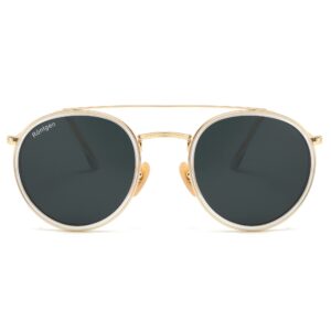 conrad rontgen retro round sunglasses for women men double bridge uv400 protection gold frame black lens