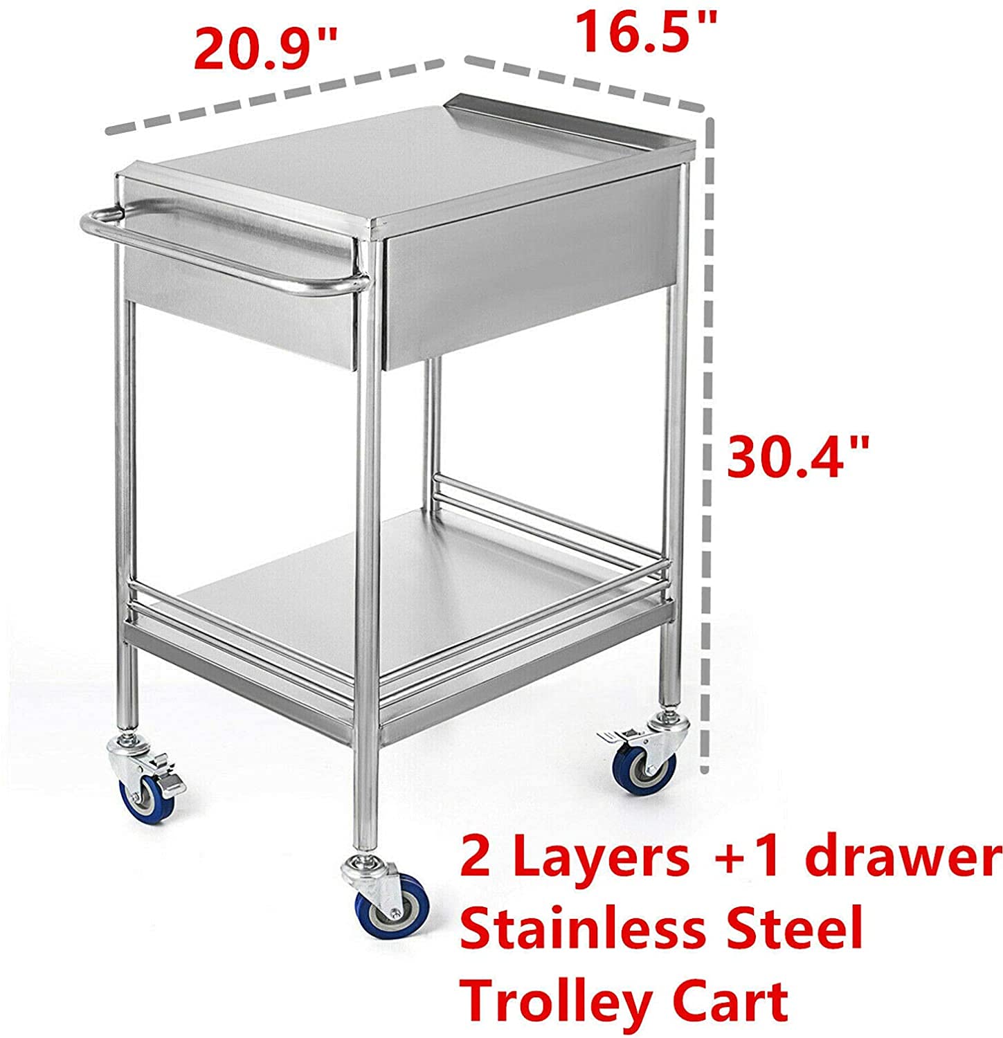 YIYIBYUS Stainless Steel Cart 2 Layer Medical Dental Laboratory Rolling Cart Mobile Equipment Serving Carts with Silent Wheel Trolley Cart