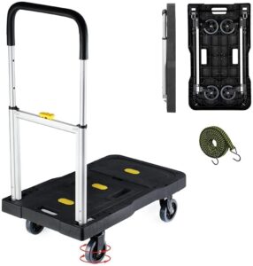 hbfbdrct folding hand truck, 150kg/330 lbs heavy duty luggage cart, portable utility dolly platform cart with adjustable handle for auto, luggage, personal, travel, moving shopping and office use