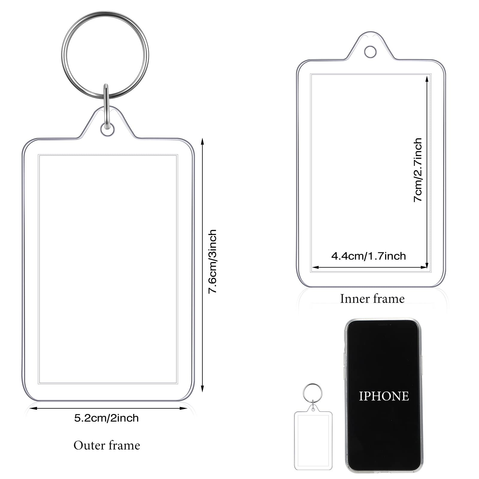 Yaomiao Acrylic Photo Frame Keychain Holder Photo Picture Insert Blank Keyring for DIY Craft(2 x 3 Inch,15 Pieces)