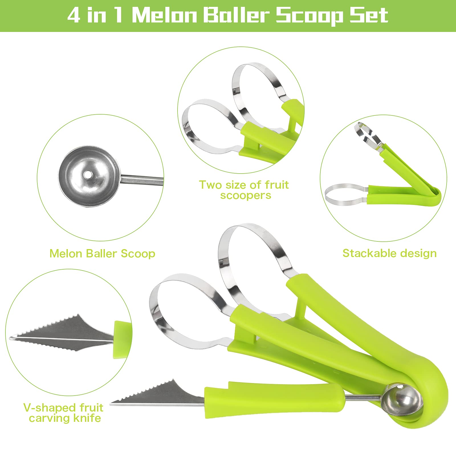 14 Pack Melon Baller Scoop Set - 4 in 1 Stainless Steel Fruit Tool Set Fruit Scooper Seed Remover with Fruit Vegetable Cutter Shapes Set Fruit Peeler for Fruit Slicer Dig Pulp Separator