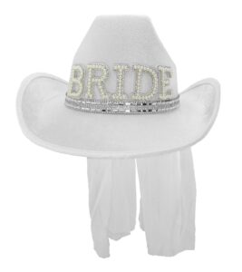 nicky bigs novelties cowboy hat and veil bachelorette party white cowgirl hat bridal shower wedding decoration bride to be gift country-western novelty