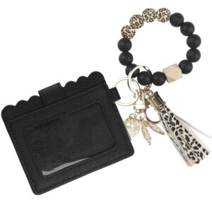 Guran Wristlet Wallet Bracelet Keychain,Card Holder Purse Tassel Keychain Bangle Key Ring for Women (Leopard Print)