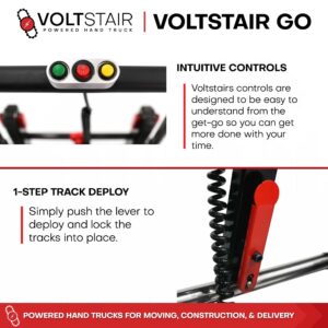 Voltstair GO Portable Electric Motorized Stair Climbing Hand Truck with Removeable Battery, with Included Bungee Cord and Anti Slip Tracks for Heavy Lifting (150lb. Lift Capacity) Black/Red