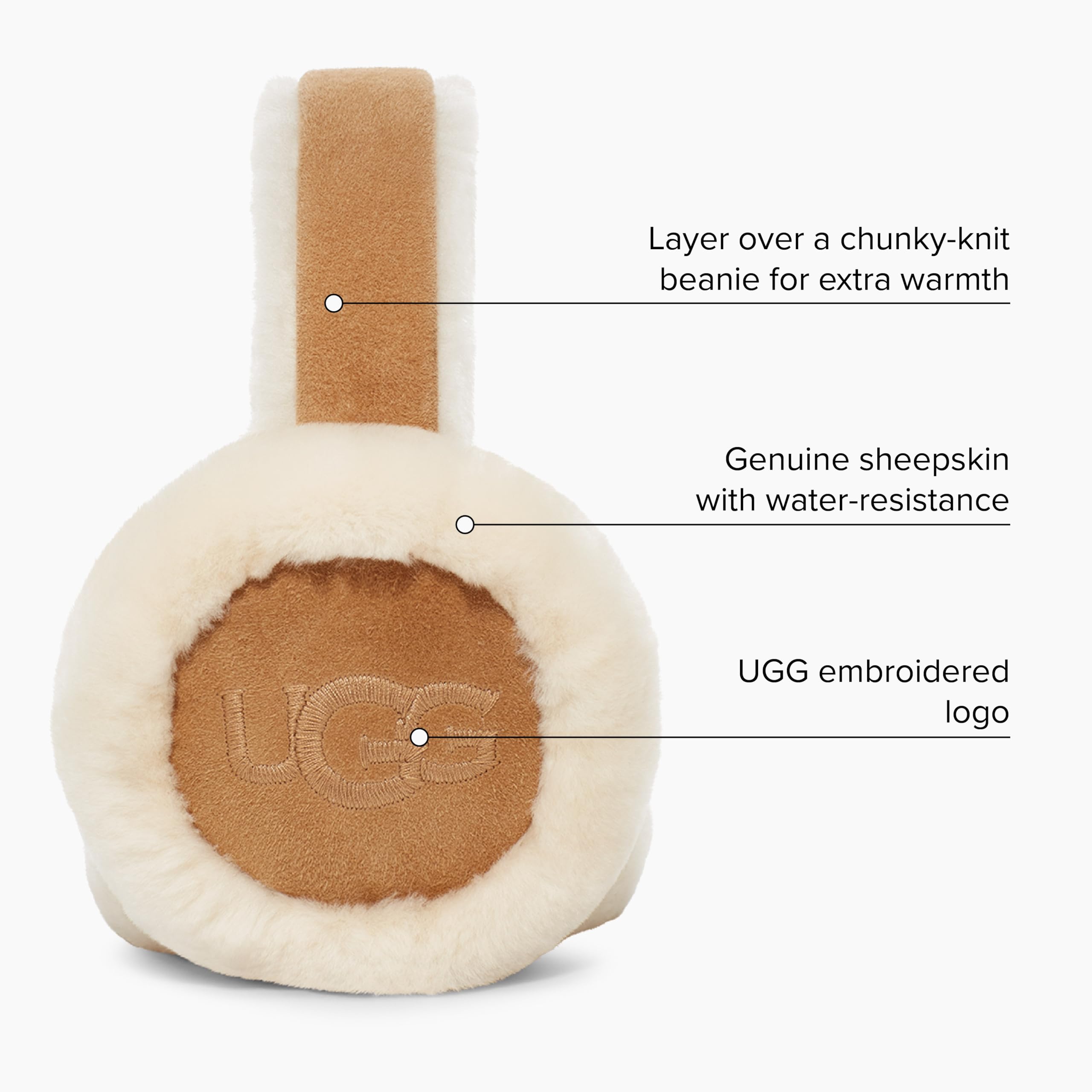 UGG Women's Water Resistant Sheepskin Earmuffs with Embroidered Logo, Chestnut