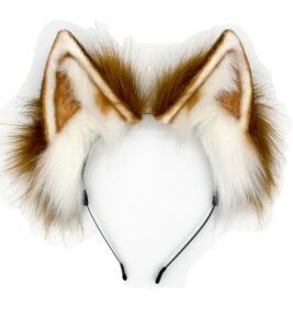 agymo brown fox ears headband, handmade big wolf ears cosplay, animal ears, gorou costume headwear, halloween christmas gifts, funny wolf gifts