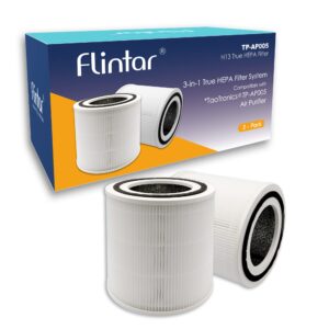 flintar 2-pack of ap005 h13 true hepa replacement filter, compatible with taotronics tt-ap005 air purifier, 3-in-1 pre-filter, h13 grade true hepa and activated carbon filter set