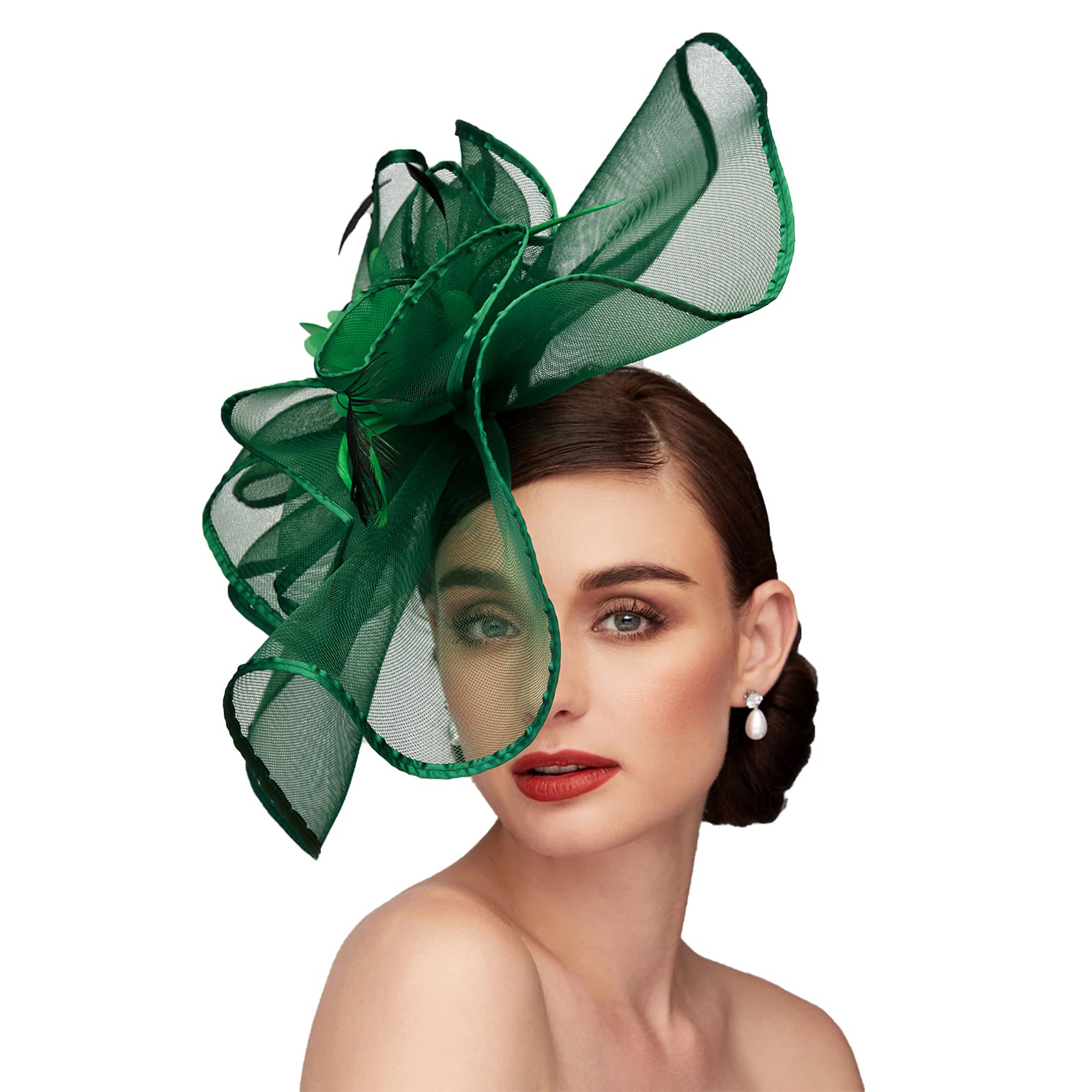 TS Fascinators Hat with Mesh Feather Hair Clip Tea Party for Wedding Cocktail Party or Special Occasion(Dark Green)