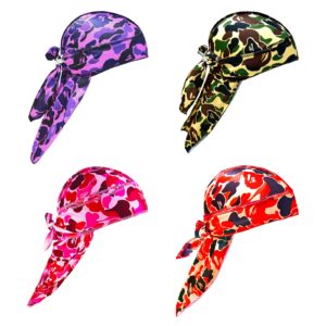 4pcs durag set silk durag for men designer durag printed do rag with long tail durag hip hop turban colorful headband for mens braid dread